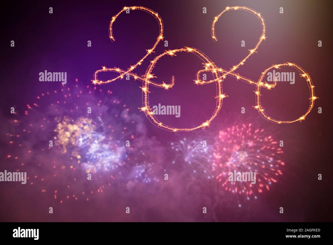 New Year 2020 celebration. Magic holiday background with fireworks ...