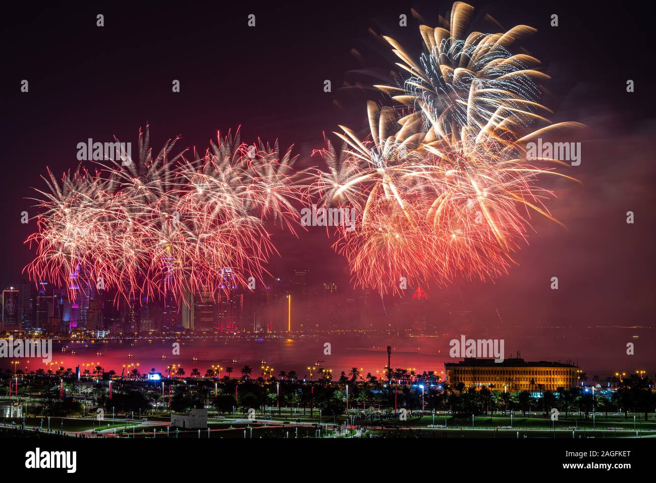 Qatar National Day Fireworks at Doha Corniche Stock Photo - Alamy