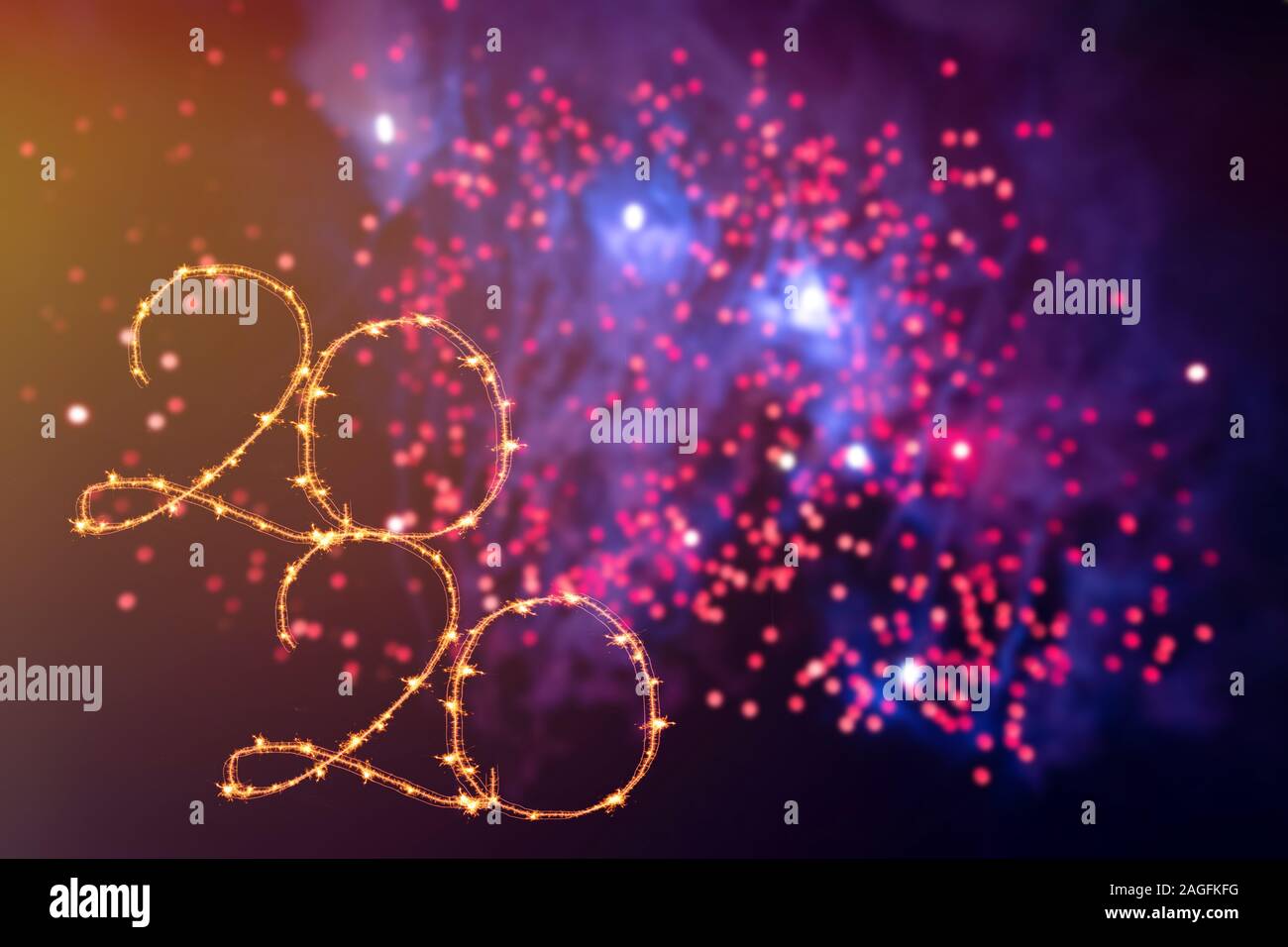 New Year 2020 celebration. Magic holiday background with fireworks ...