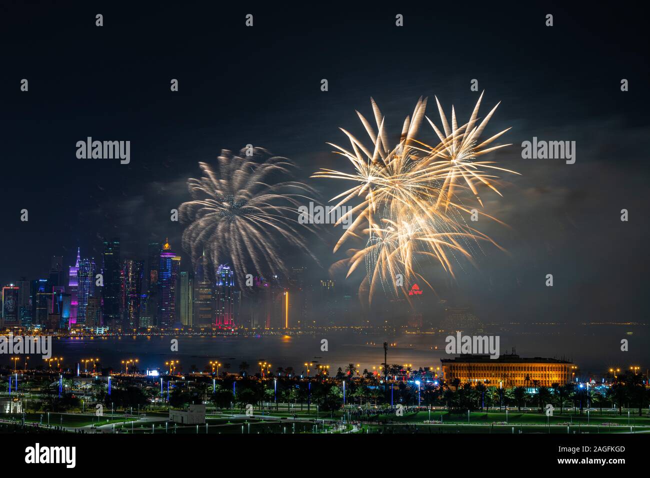 Qatar National Day Fireworks at Doha Corniche Stock Photo - Alamy