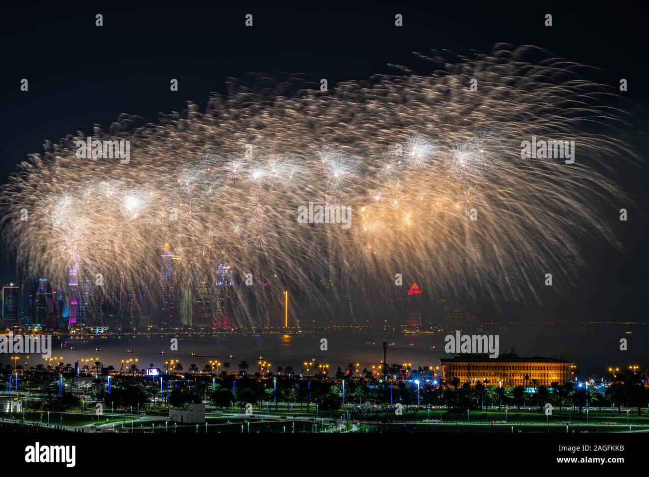 Qatar National Day Fireworks at Doha Corniche Stock Photo - Alamy