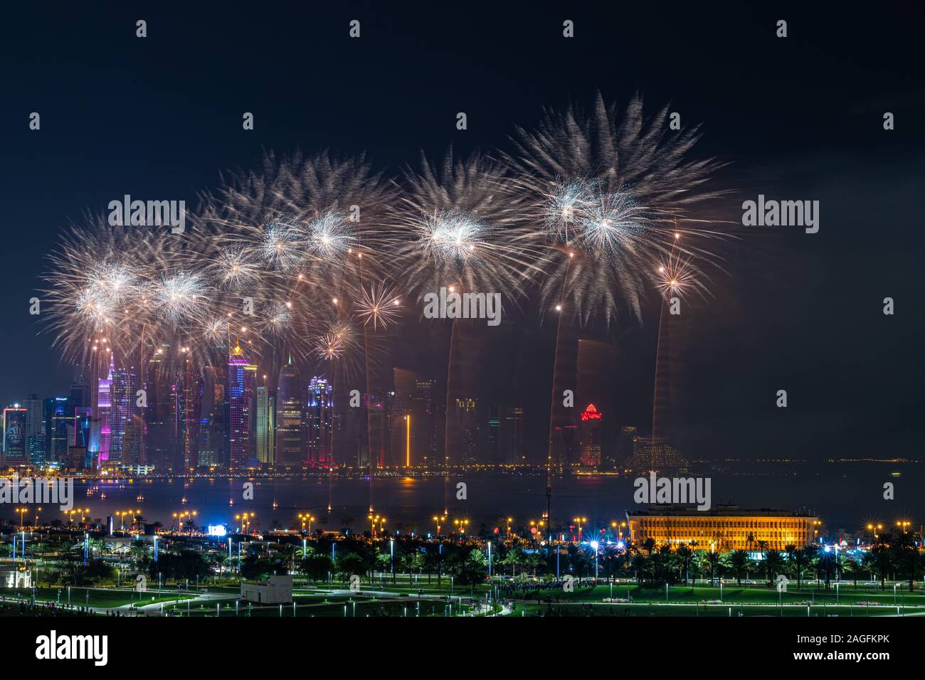 Qatar National Day Fireworks at Doha Corniche Stock Photo - Alamy