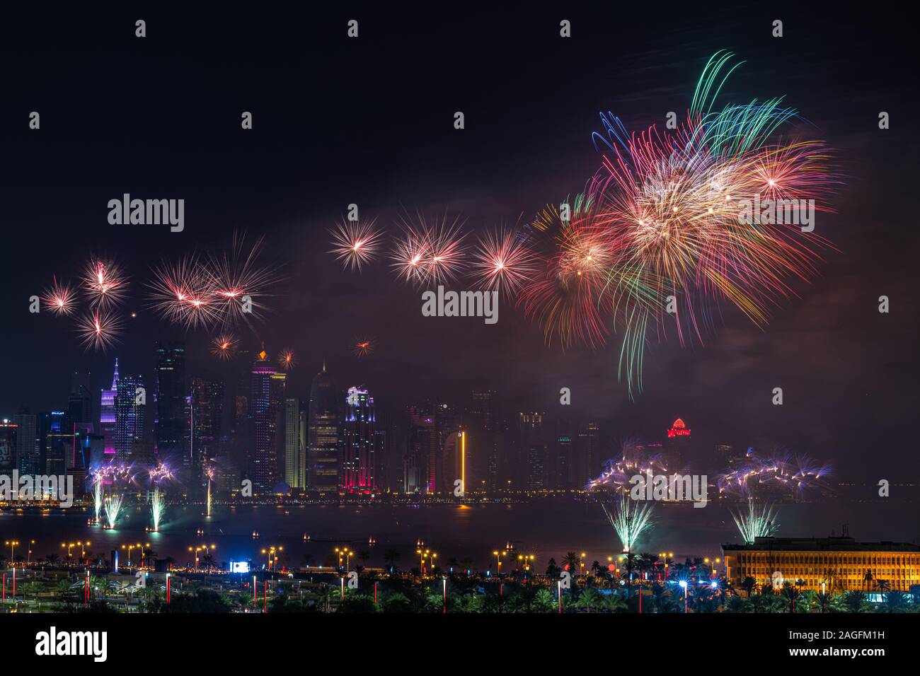 Qatar National Day Fireworks at Doha Corniche Stock Photo - Alamy