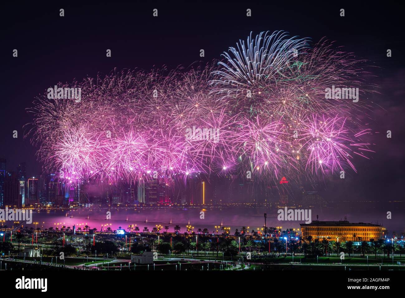 Qatar National Day Fireworks at Doha Corniche Stock Photo - Alamy