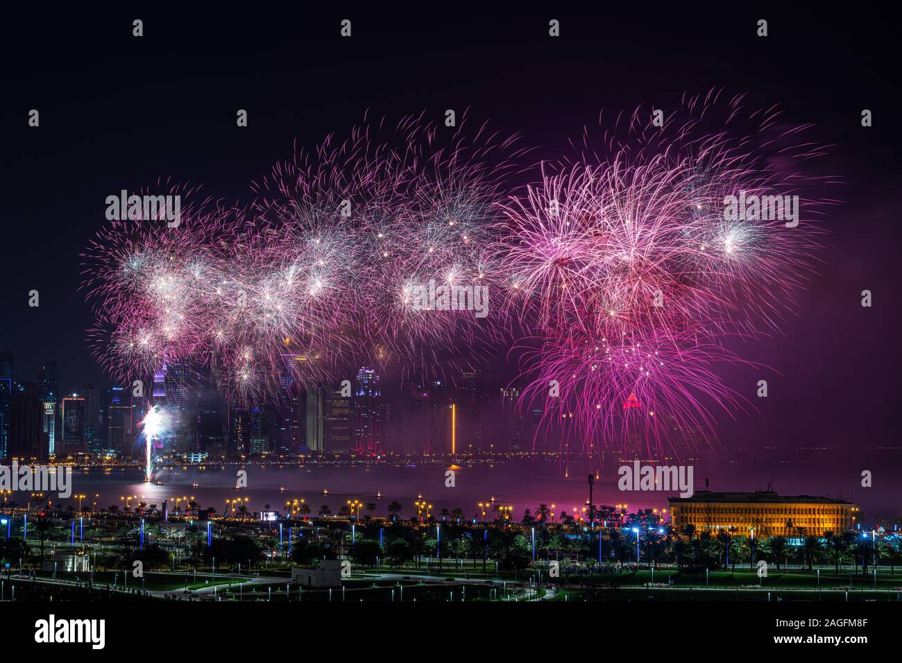 Qatar National Day Fireworks at Doha Corniche Stock Photo - Alamy