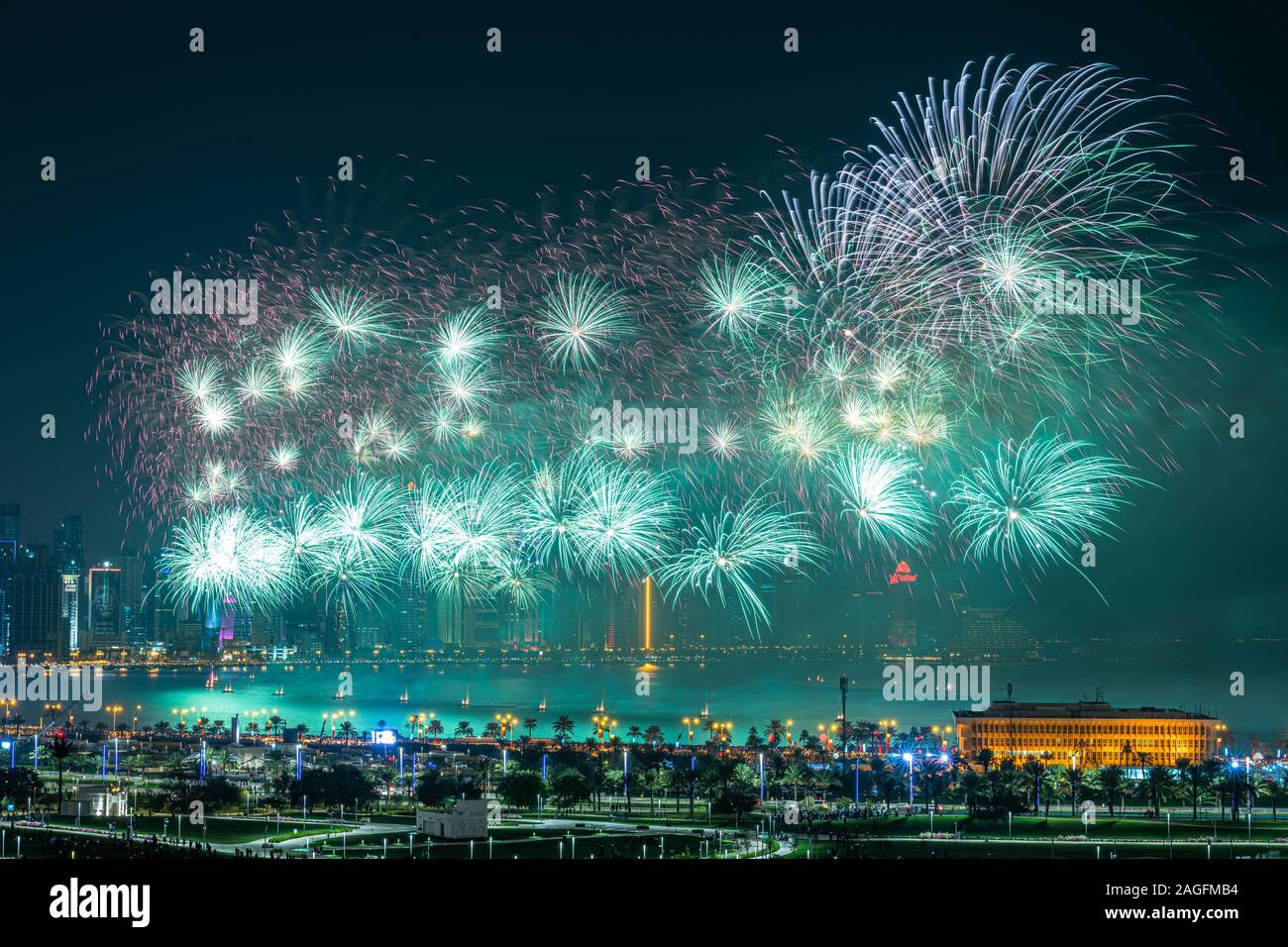 Qatar National Day Fireworks at Doha Corniche Stock Photo - Alamy