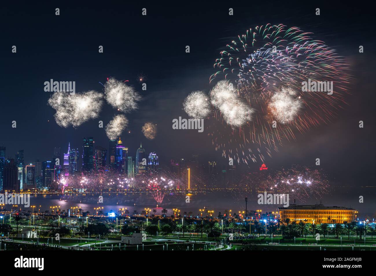 Qatar National Day Fireworks at Doha Corniche Stock Photo - Alamy