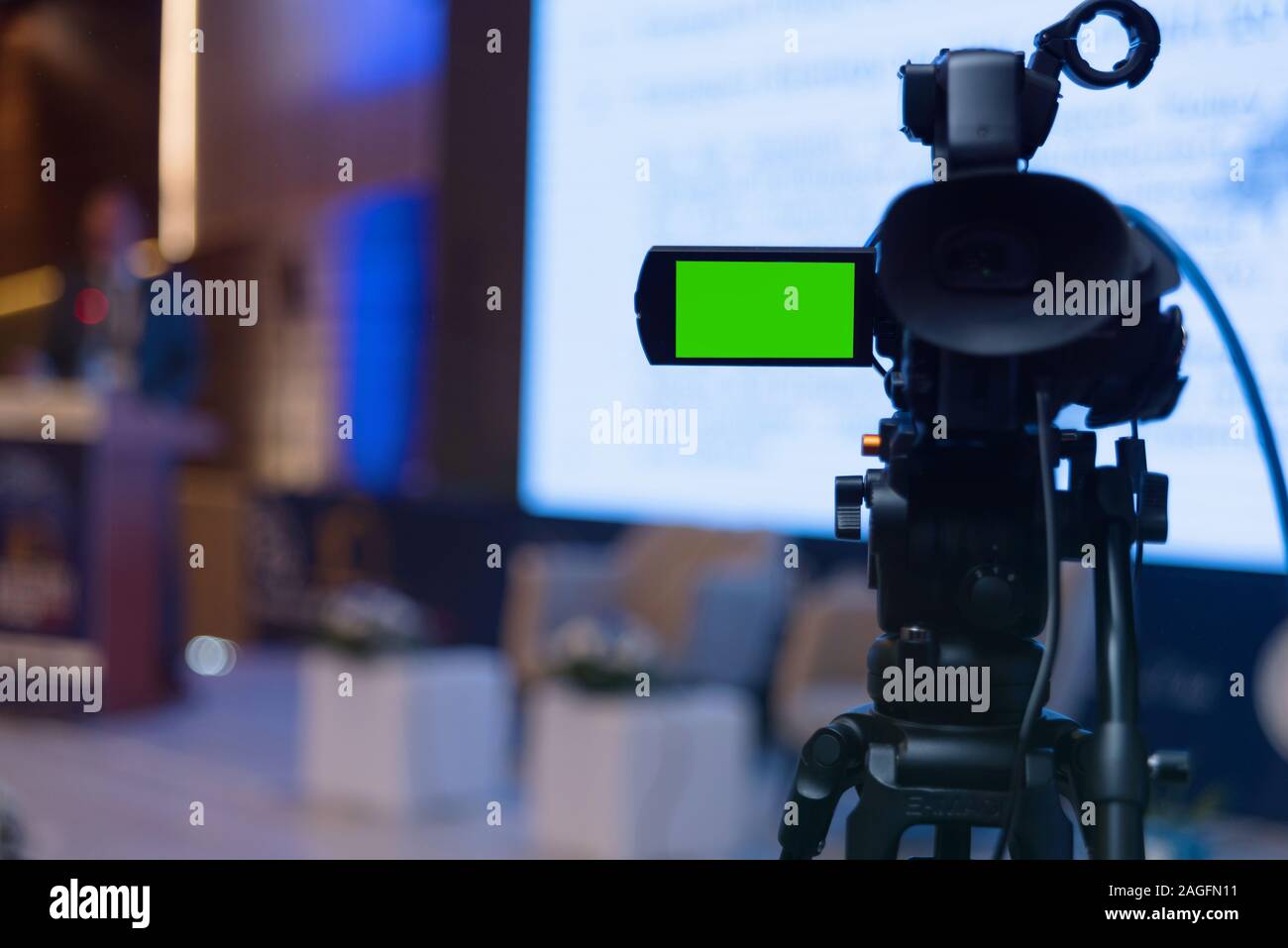 Camera ready to record interview with the politician Stock Photo - Alamy