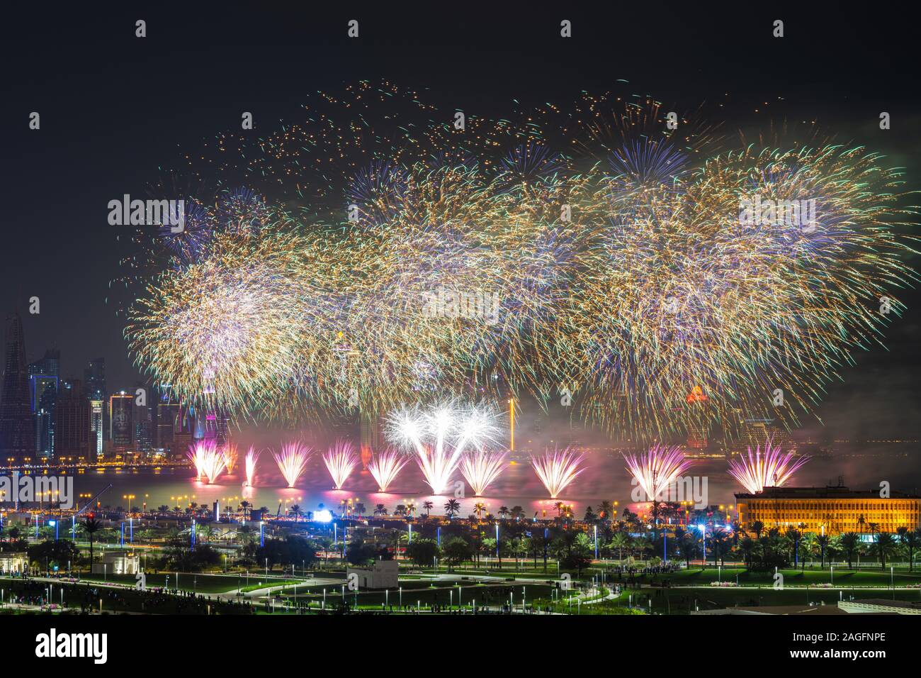 Qatar National Day Fireworks at Doha Corniche Stock Photo - Alamy