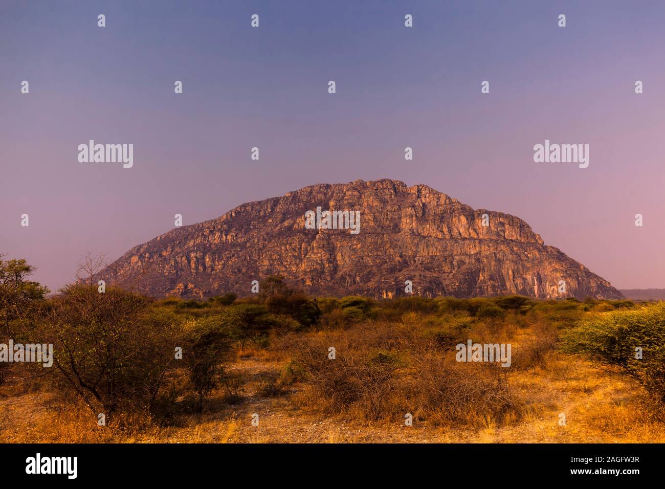 Tsodilo hills "male hill", evening glow, ancient rock paintings site ...
