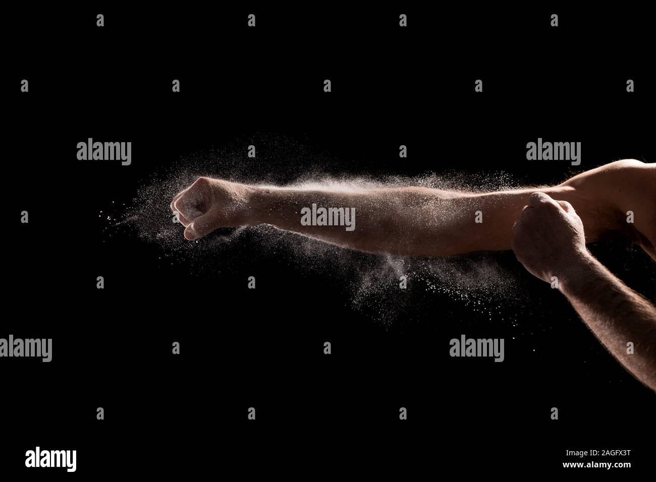 Box and fight, Boxer rubbing powder in hand for grip, Hand of boxer ...