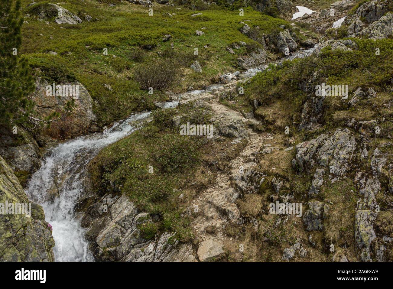 Aerial view of streaming mountain brook in the French Alps Stock Photo ...