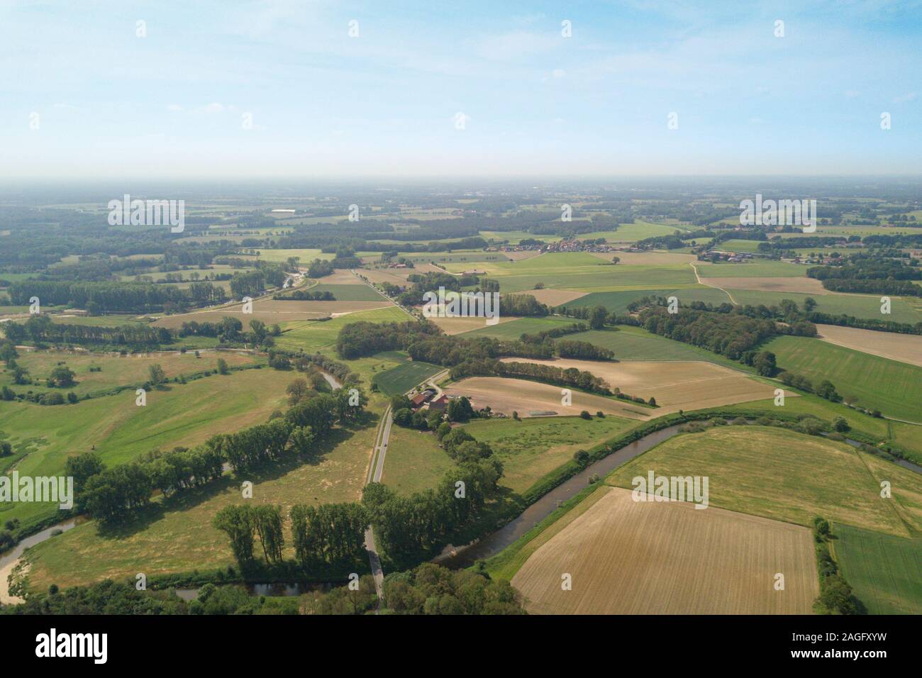 Aerial view of Munsterland, Germany in summer with blue sky Stock Photo ...