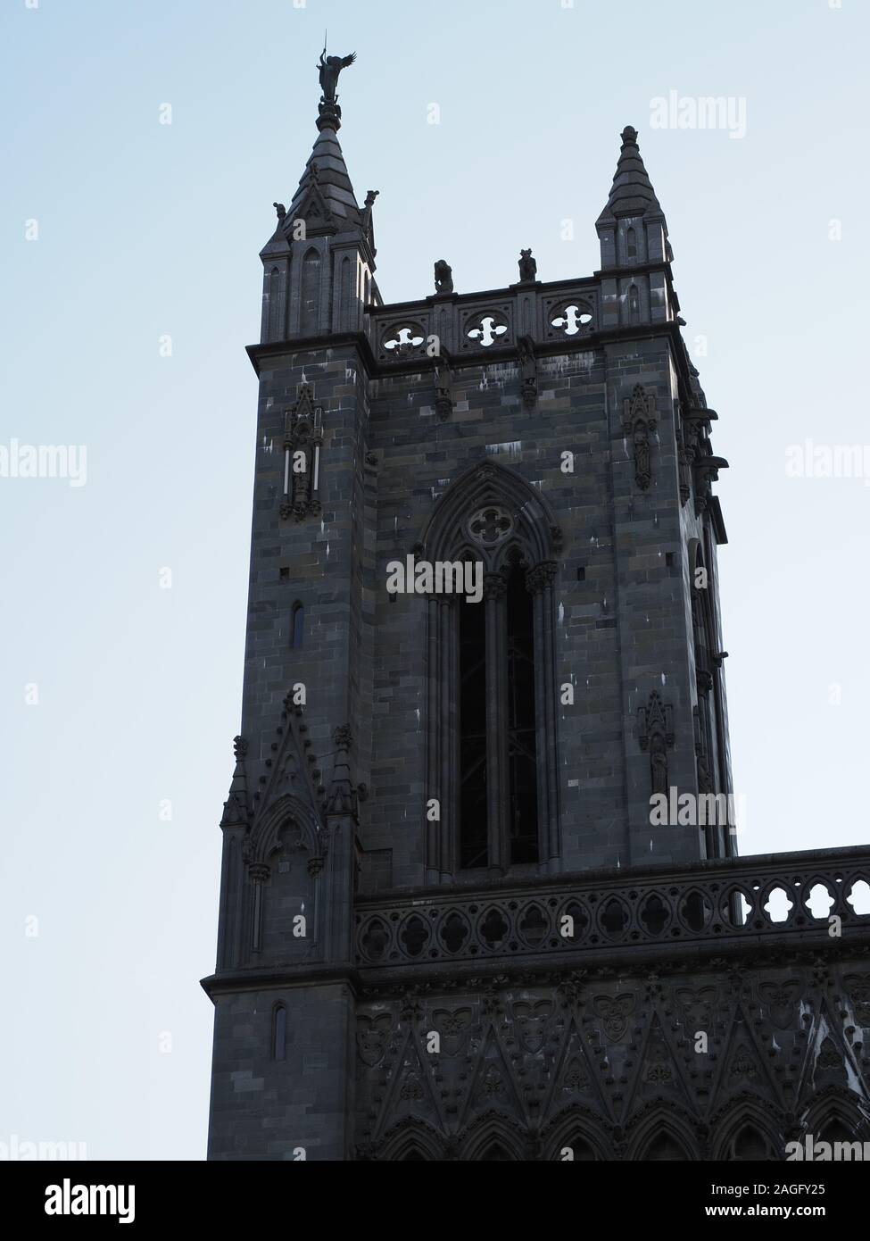 Tower of cathedral in european city of Trondheim at Trondelag region in ...