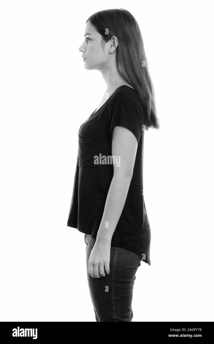 Profile view young beautiful white Black and White Stock Photos ...