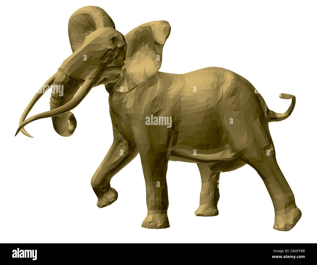 Polygonal golden elephant model. An elephant isolated on a white ...