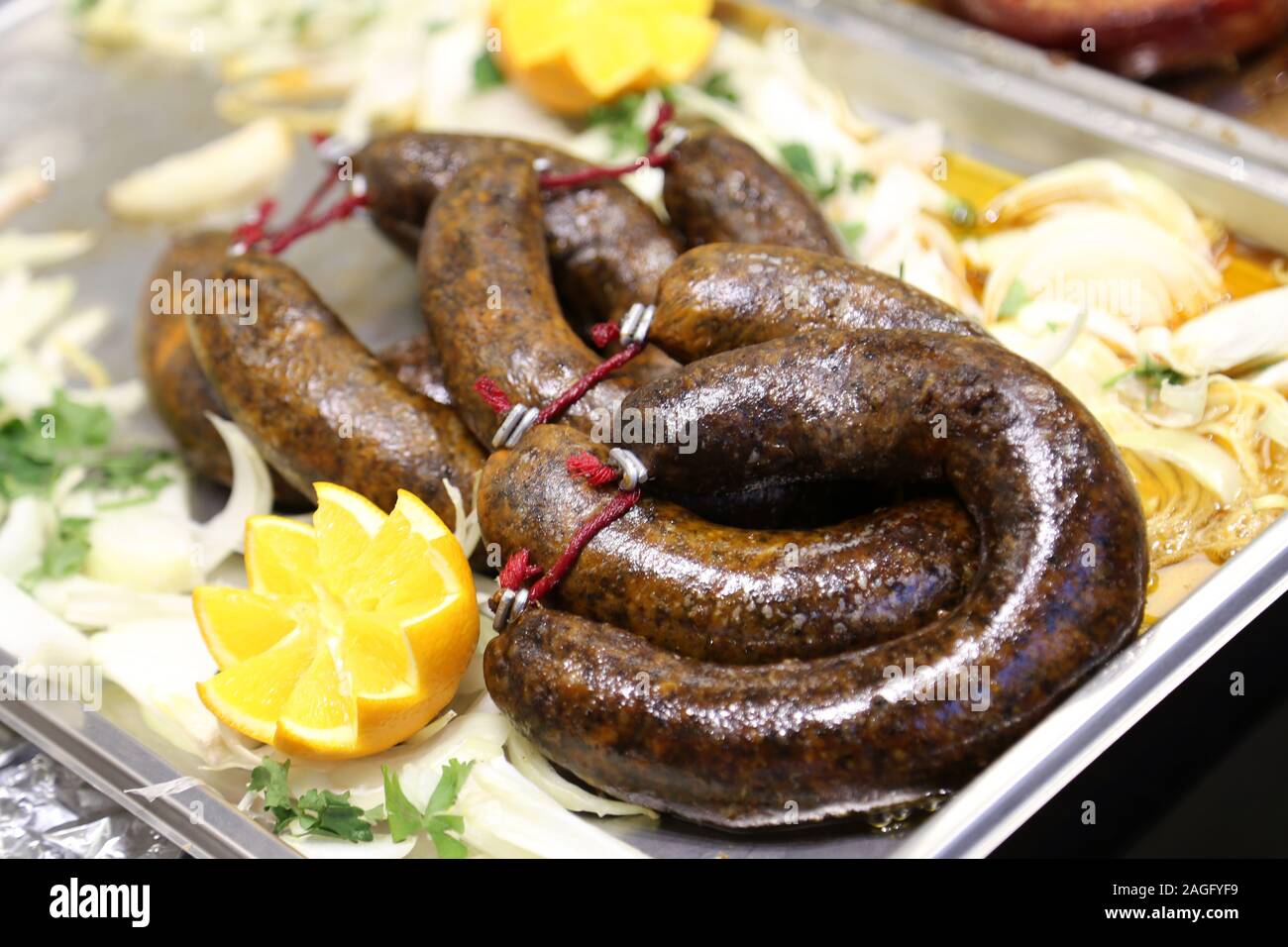 Closeup of traditional hungarian meat foodish name is hurka Stock Photo ...