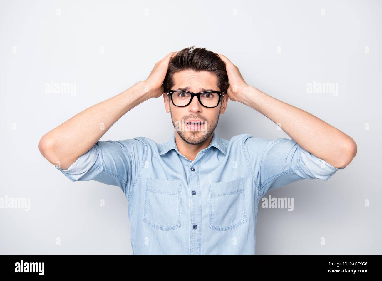 Photo of discontented scared frightened business man having just known ...
