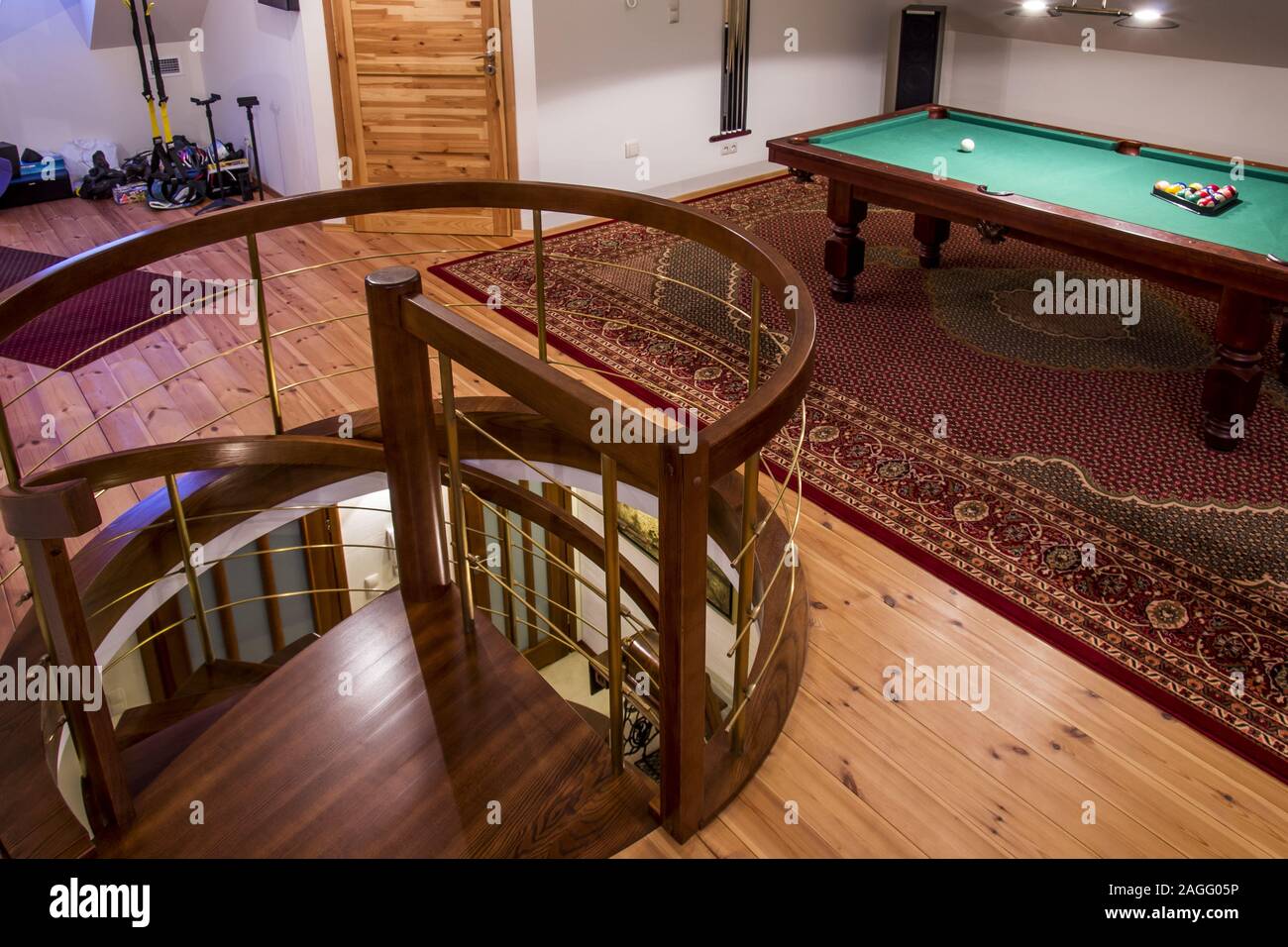 Modern interior with stairs in a traditional styl, rest room Stock ...