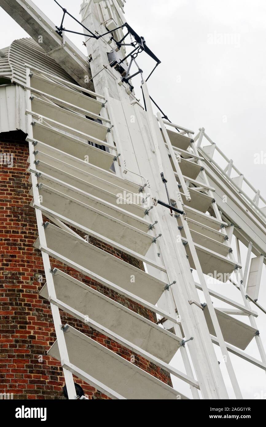 Close views of the sails of the recently restored Horsey wind pump. an ...