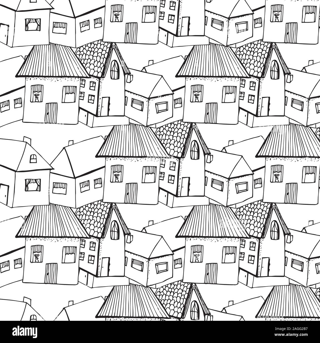 Pattern hand draw houses white black color Stock Vector Image & Art - Alamy