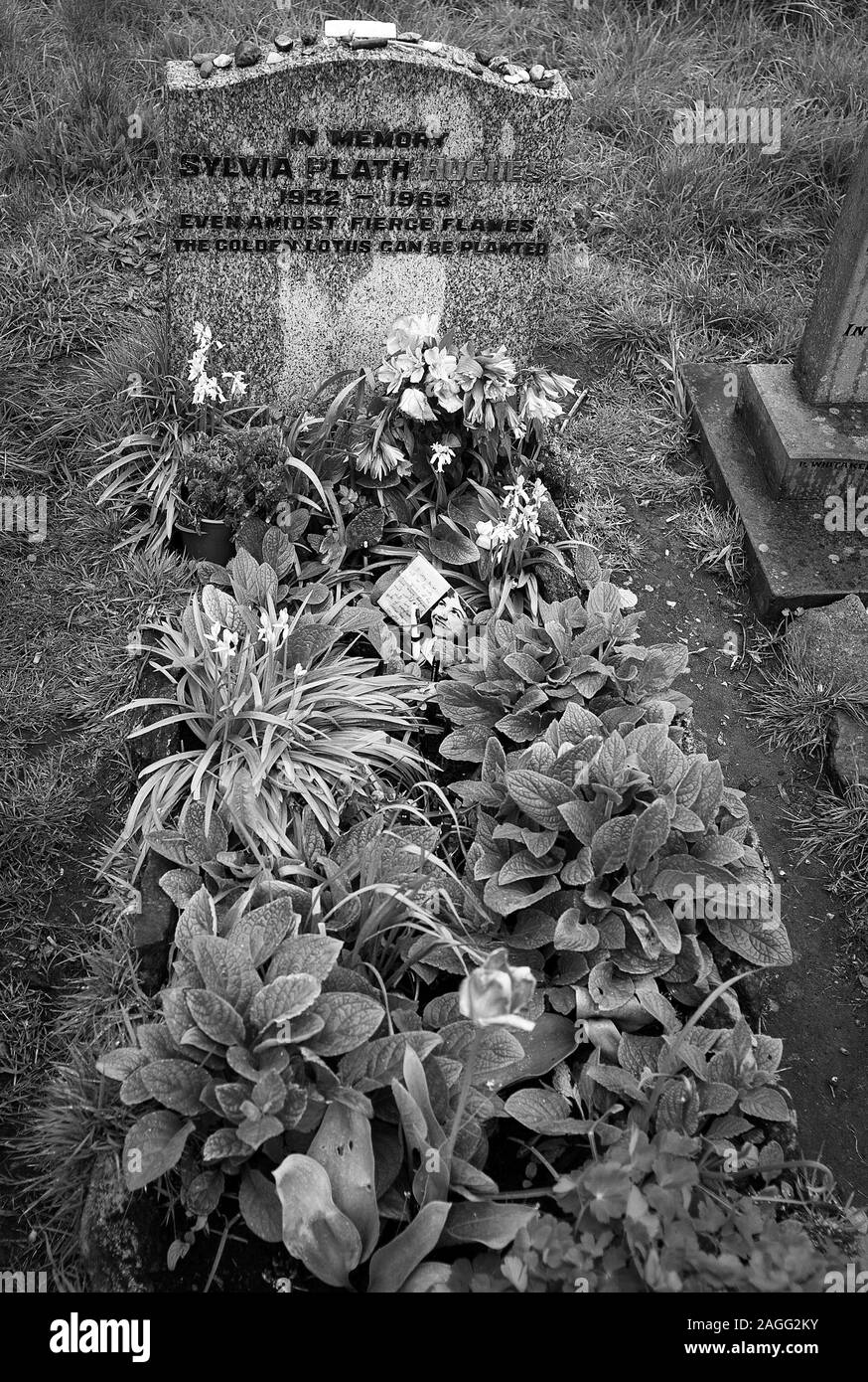 Grave of Sylvia Plath, St Thomas Becket and Thomas the Apostle Churchyard, Hepptonstall Stock ...