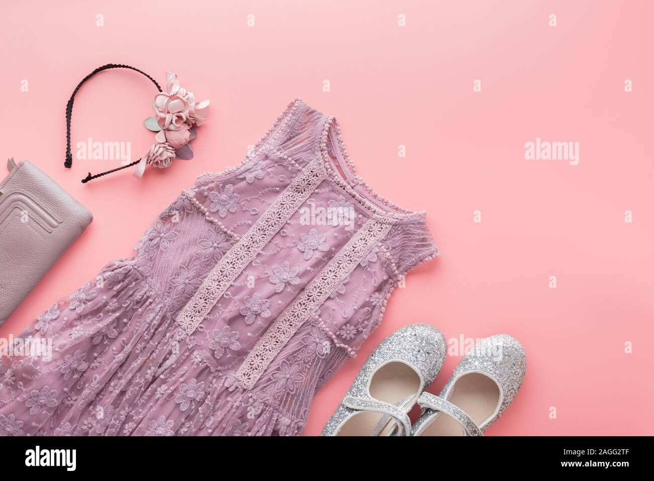 Toned photo of girls' fashion background in pastel colors, lace and ...