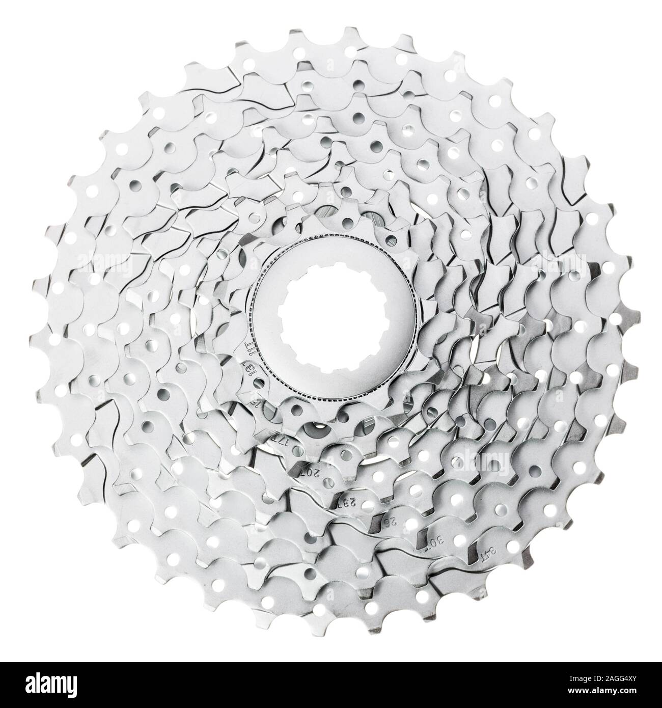 Mountain bike 9-speed cassette on white background Stock Photo - Alamy