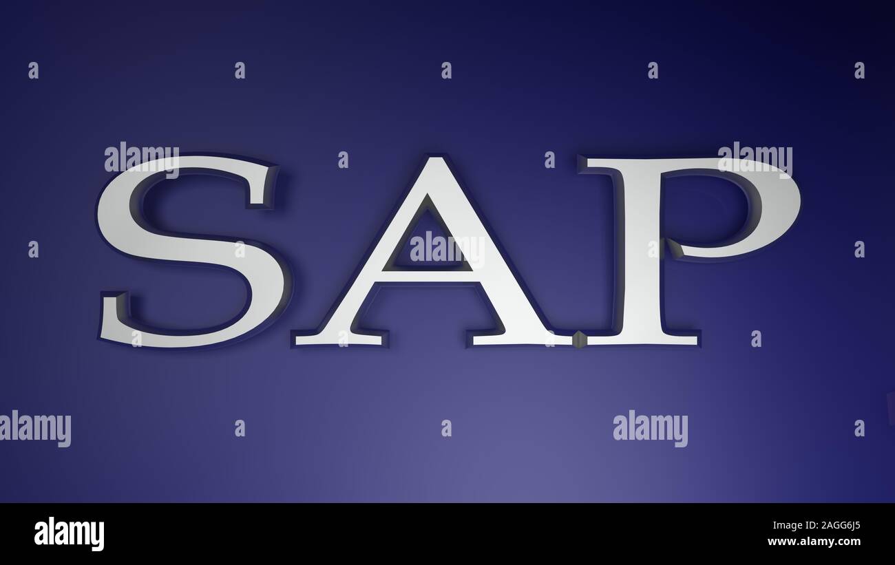 SAP satin chrome write on blue background - 3D rendering illustration ...