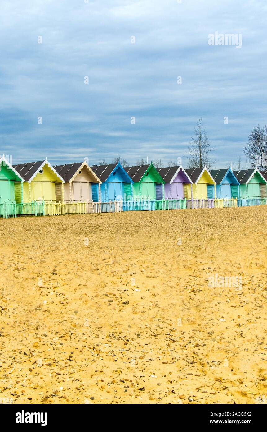 The famous Mersea Island Beach Huts in west Mersey, beautiful sand ...
