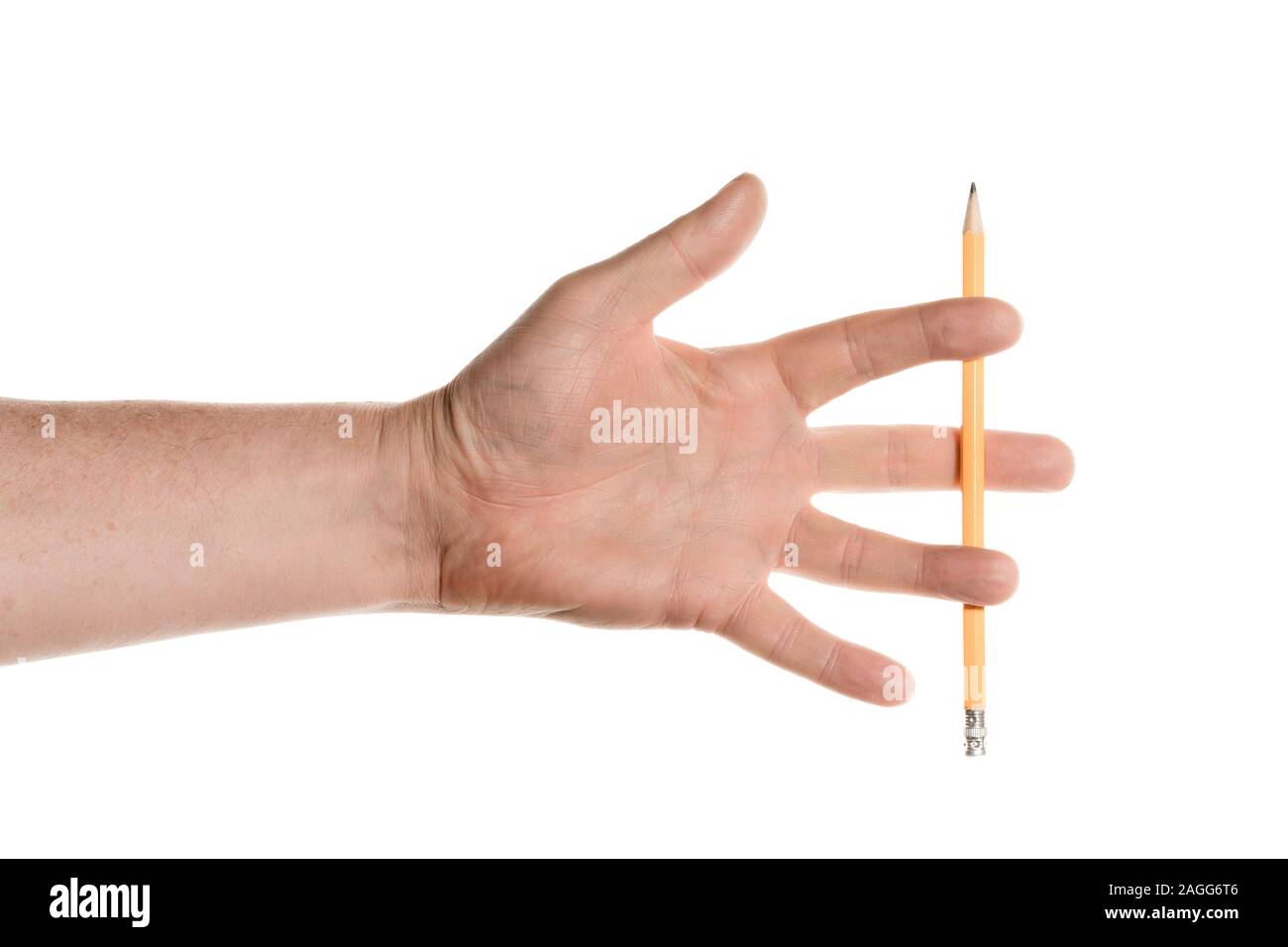 hand holding a pencil isolated on white background Stock Photo - Alamy