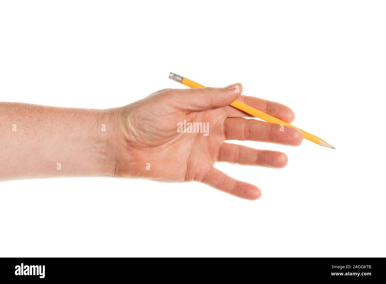 hand holding a pencil isolated on white background Stock Photo - Alamy