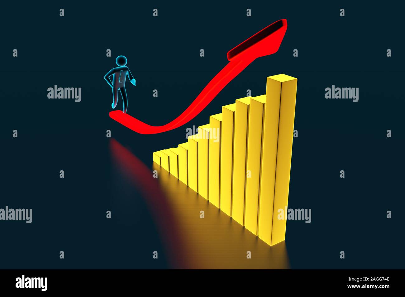 3d figures, person going up on the red arrow. 3d businessman rises ...