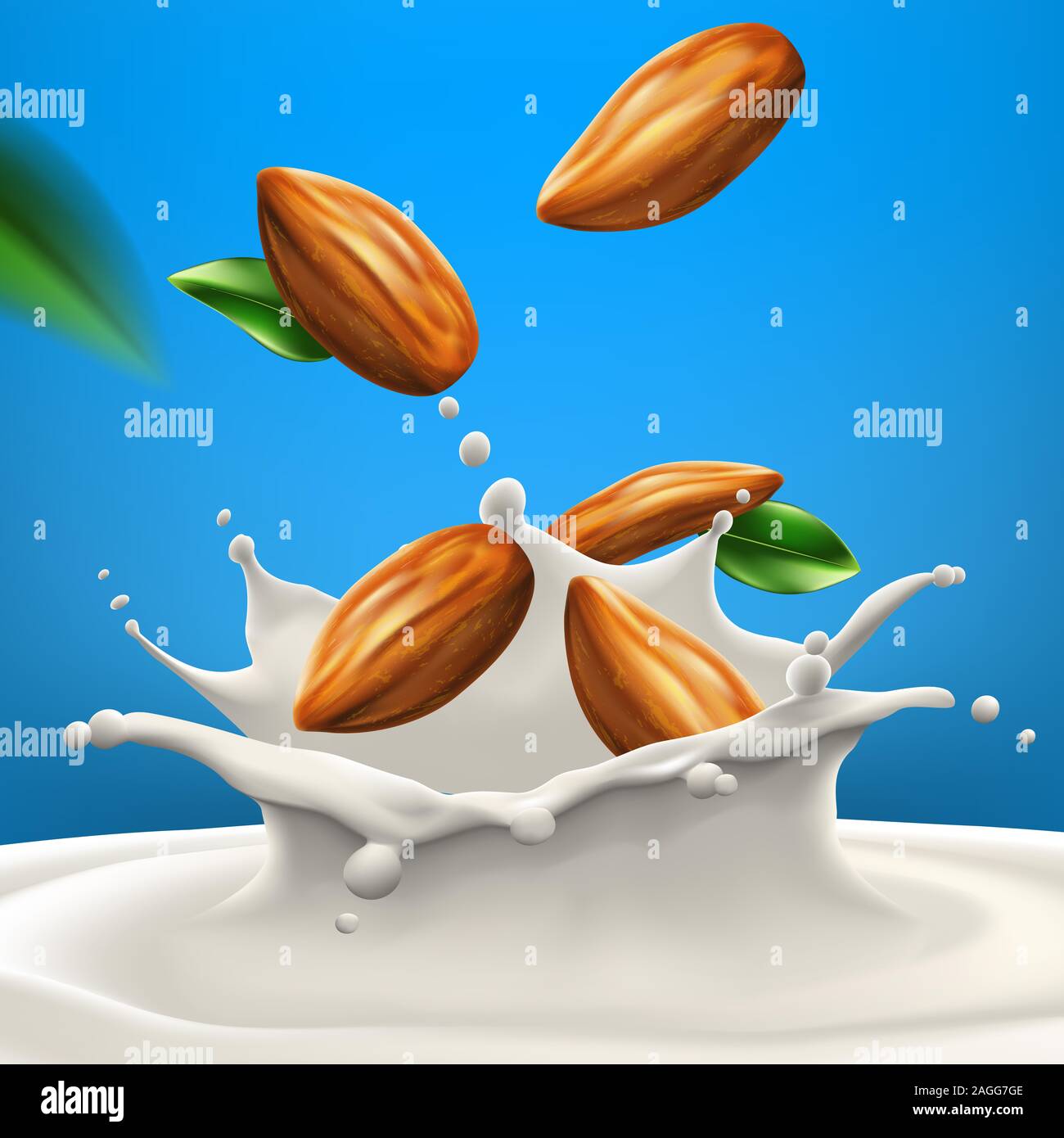 Splashing milk wave almond beans realistic vector illustration Stock ...