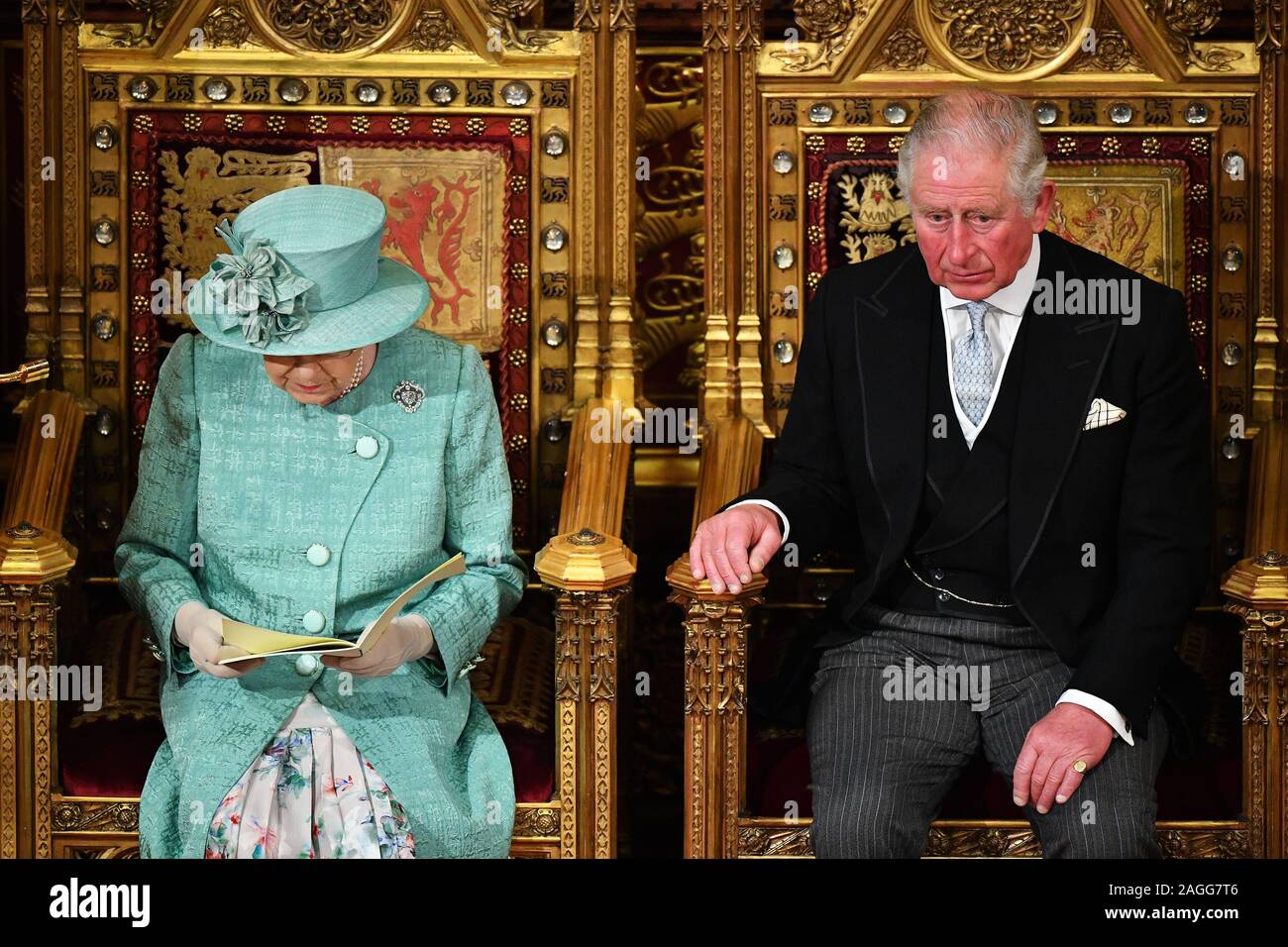 Queen Elizabeth II alongside the Prince of Wales, delivers the Queen's ...