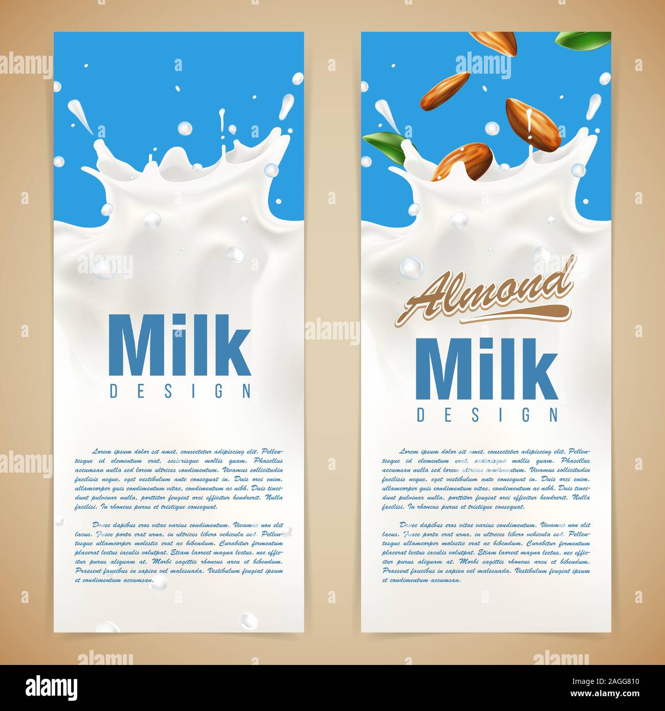 Almond Milk flyer design vector illustration with milk splash Stock ...