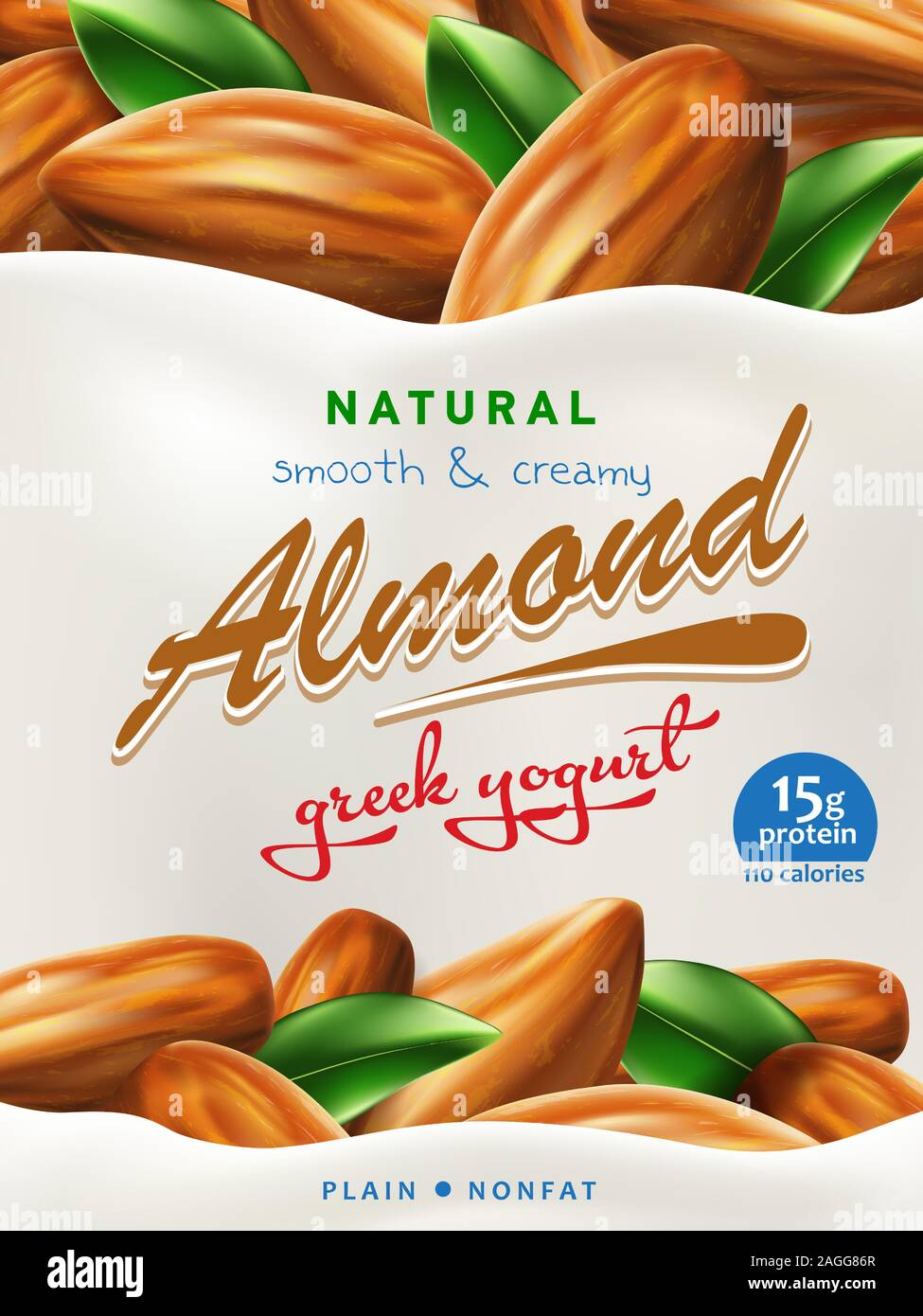 Natural greek Yogurt ads or packaging design. Illustration of zero fat ...