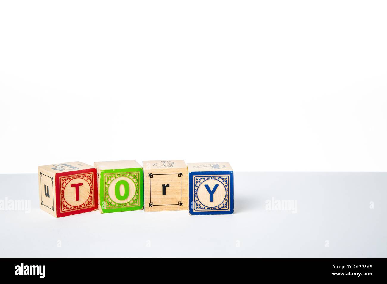 Childrens Wooden Alphabet Blocks Spelling the Word Tory Stock Photo - Alamy