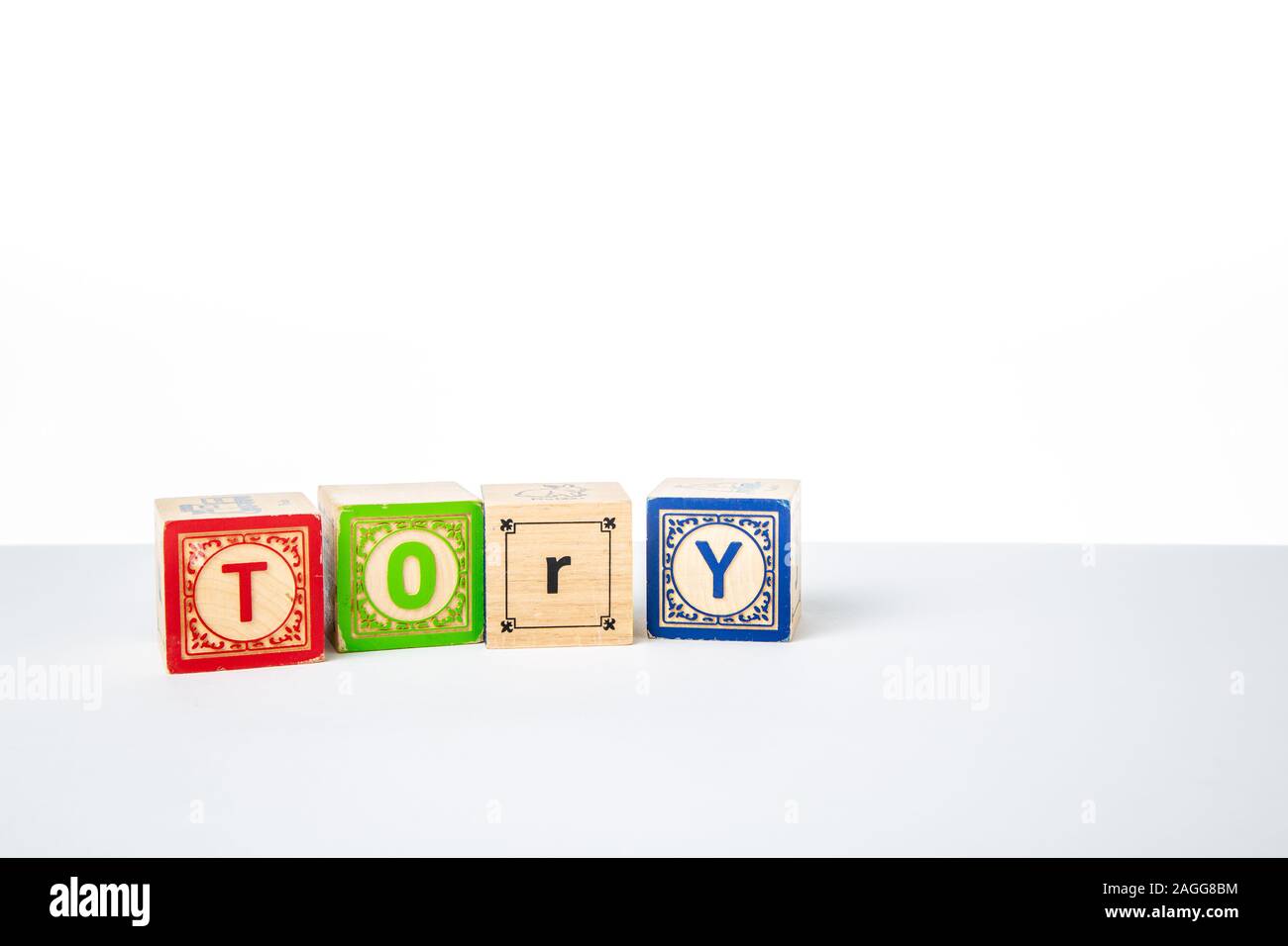 Childrens Wooden Alphabet Blocks Spelling the Word Tory Stock Photo - Alamy