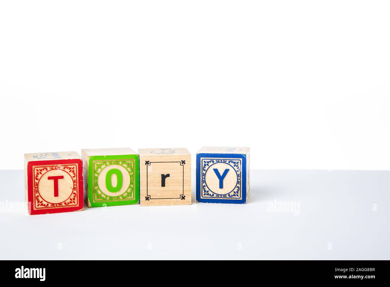 Childrens Wooden Alphabet Blocks Spelling the Word Tory Stock Photo - Alamy