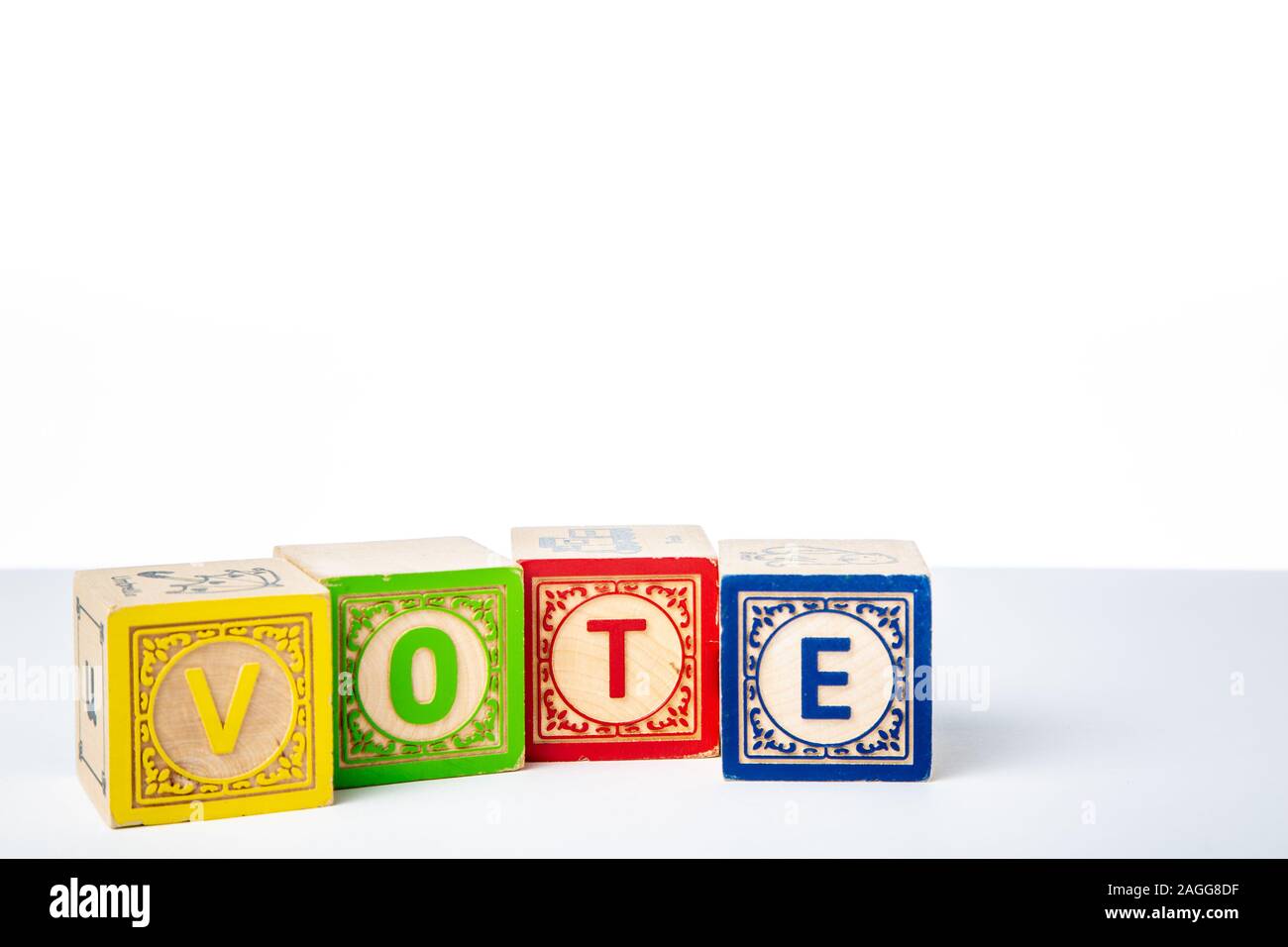 Childrens Wooden Alphabet Blocks Spelling the Word Vote Stock Photo - Alamy