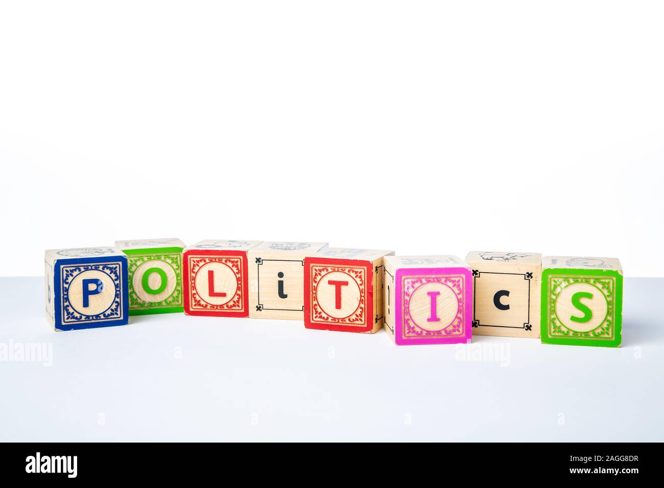 Childrens Wooden Alphabet Blocks Spelling the Word Politics Stock Photo ...