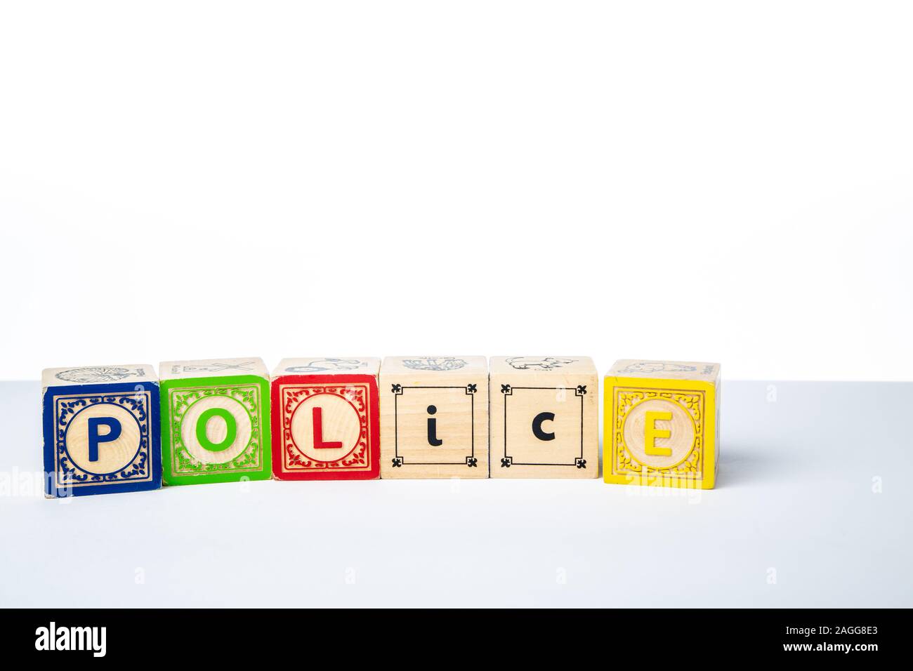 Childrens Wooden Alphabet Blocks Spelling the Word Police Stock Photo ...