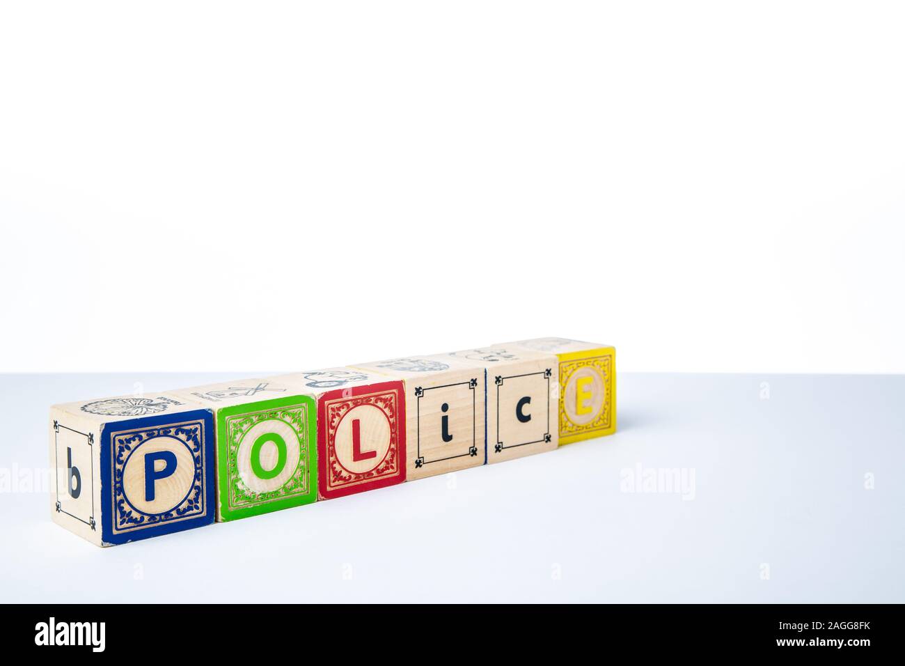 Childrens Wooden Alphabet Blocks Spelling the Word Police Stock Photo ...