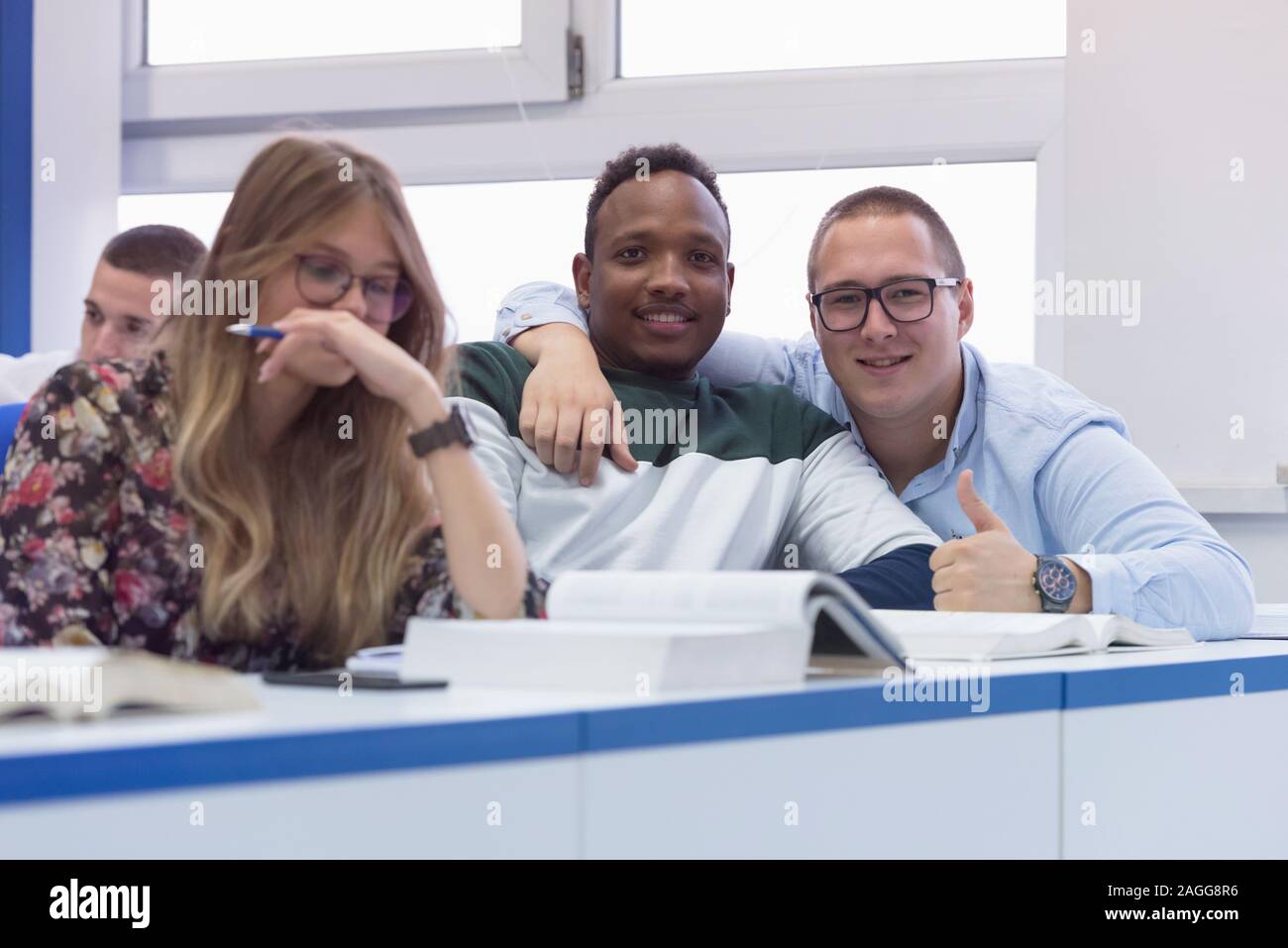 University Students during the class. Resolving problems together. Team ...