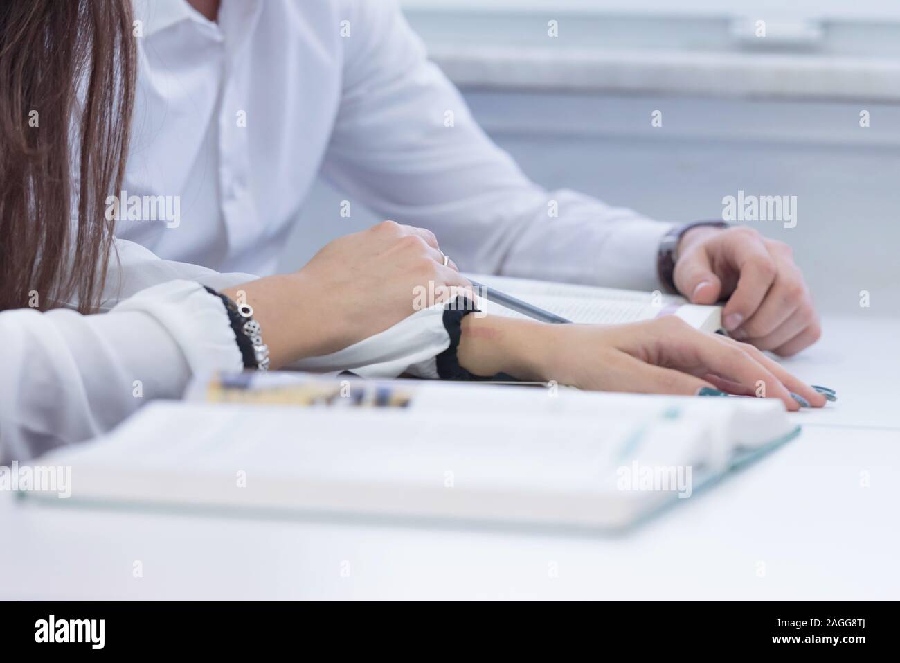 University Students during the class. Resolving problems together. Team ...