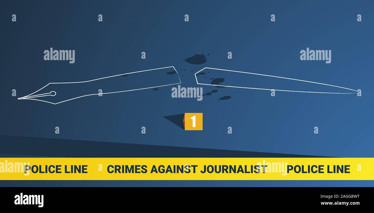 Crimes Against Journalist - Police Line with chalk line form a broken ...