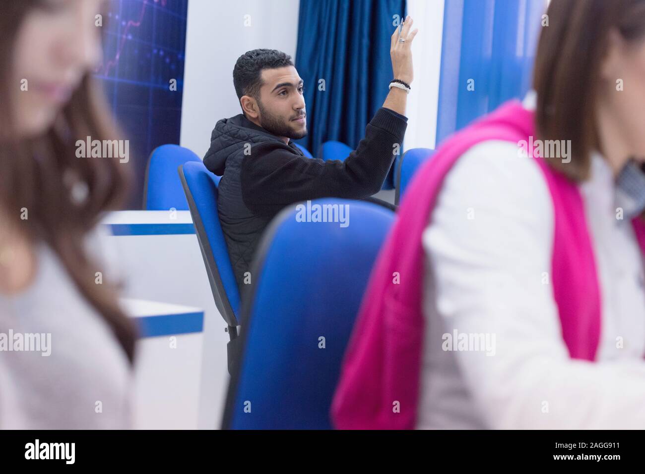 University Students during the class. Resolving problems together. Team ...