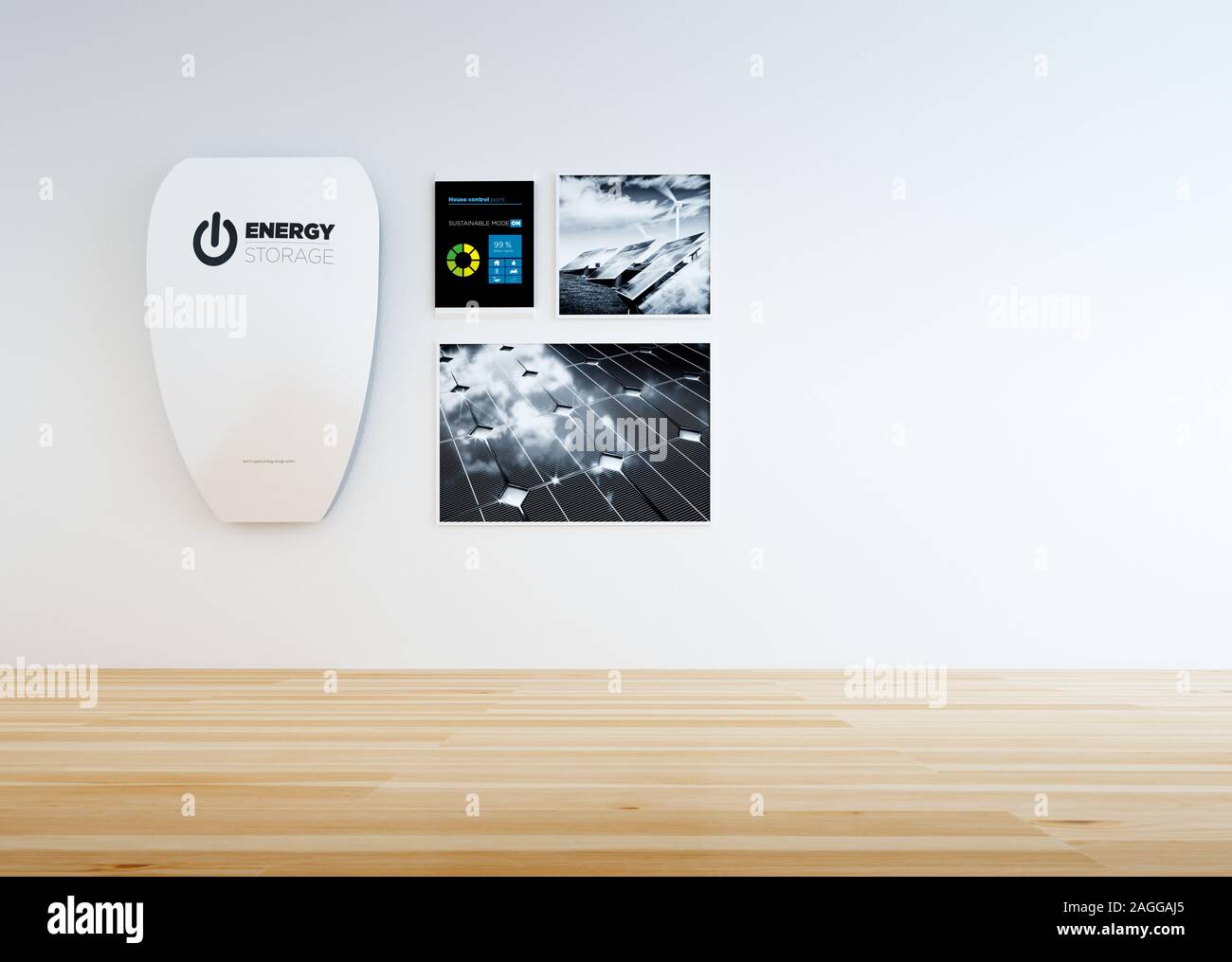 3D rendering of modern minimalistic home interior with hi-capacity wall ...