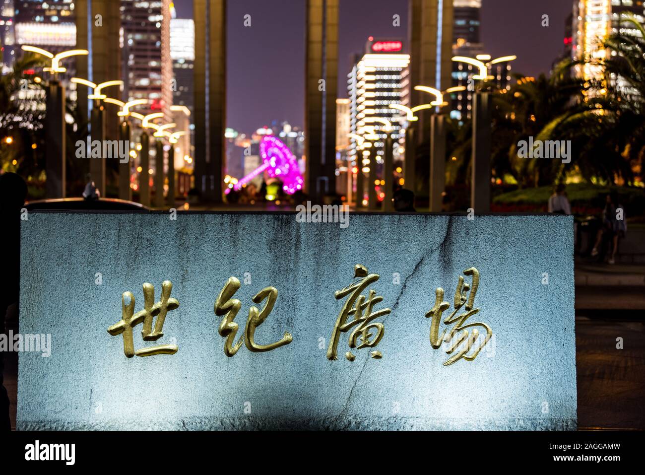Night view of modern skylines at the century square in the Pudong ...